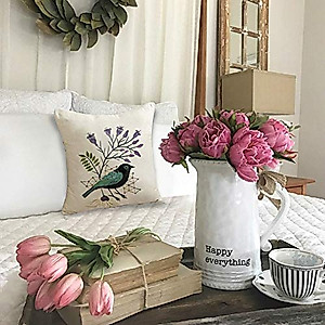 CARRIE HOME Spring Outdoor Pillow Covers 18x18 Set of 4 Farmhouse Decorative Spring Bird and Flower Throw Pillow Covers for Patio Furniture and Couch