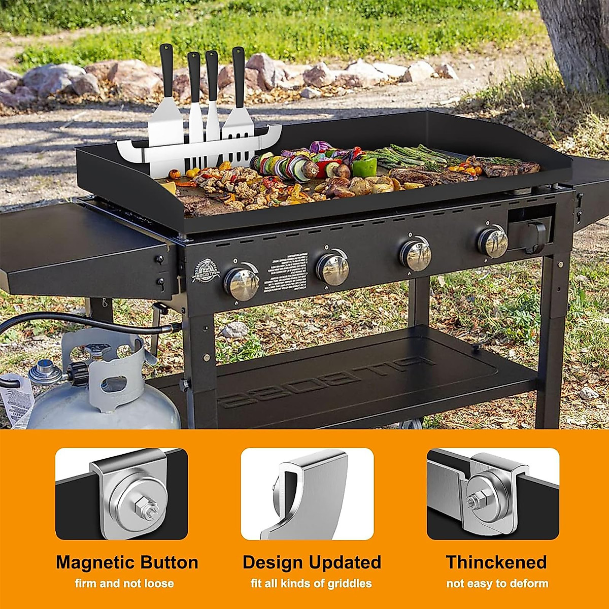 10 Inch Griddle Spatula Holder Magnetic Design, Stainless Steel Grill Barbecue Tool Rack, Griddle Accessories for Blackstone Flat Top Griddle and Other Grill Griddles (2 Pcs)