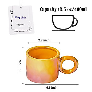 Koythin Ceramic Coffee Mug, Creative Gradient Handmade Big Handle Cup for Office and Home, Dishwasher Safe, 14 oz for Tea Latte Milk