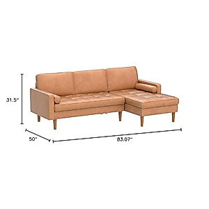 ovios Mid-Century Sectional Sofa, 83" L-Shape Sofa Couch with Right Chaise, Brown