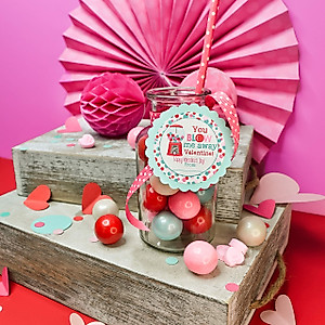 You Blow Me Away Bubble Gum Valentine Party Favor Sticker Labels for Kids, 40 2" Party Circle Stickers by AmandaCreation, Great for Classroom Valentines, Envelope Seals, Gifts & Treats