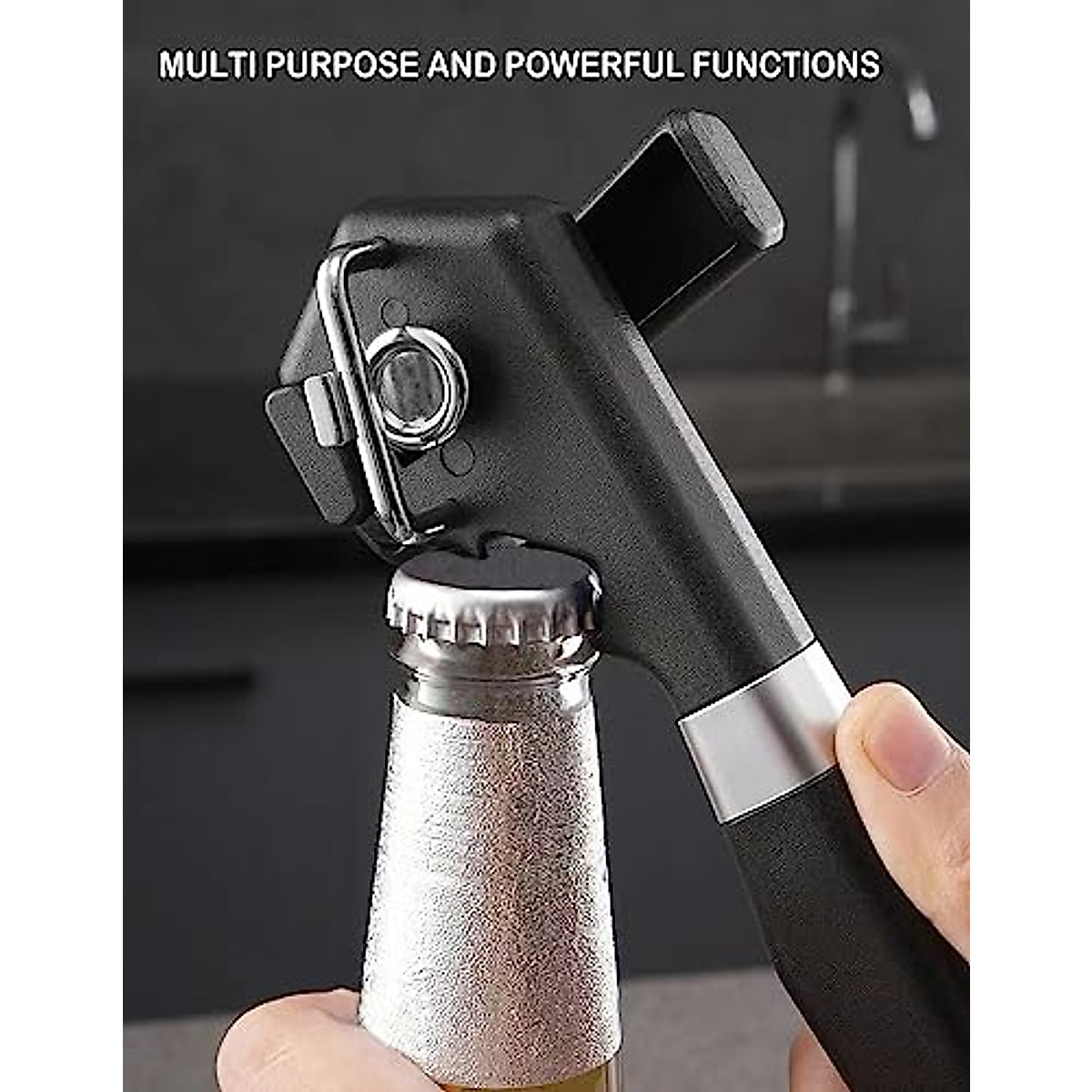 Tourvee Safe Cutting Bottle Opener for Kitchen and Restaurant - Handheld Bottle Opener, Manual, Smooth Edge; Food grade stainless steel bottle opener (black)