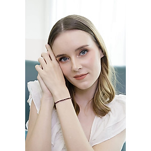 GemStar USA Sterling Silver 3mm Garnet Round-cut Chain Adjustable Pull-String Bolo Slider Tennis Bracelet for Women