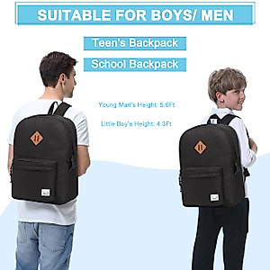 VASCHY Lightweight Backpack for School, Classic Basic Water Resistant Casual Daypack for Travel with Bottle Side Pockets (Black)