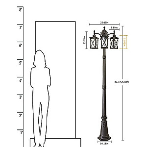 CMRCOZIRA Modern Outdoor Street Light 82.7" H, Dusk to Dawn 3-Head Post Lights, Outdoor Lamp Post with Outlet, Waterproof Outdoor Lamp Post Lights, Street Lantern 3 Light in Black for Exterior Yard