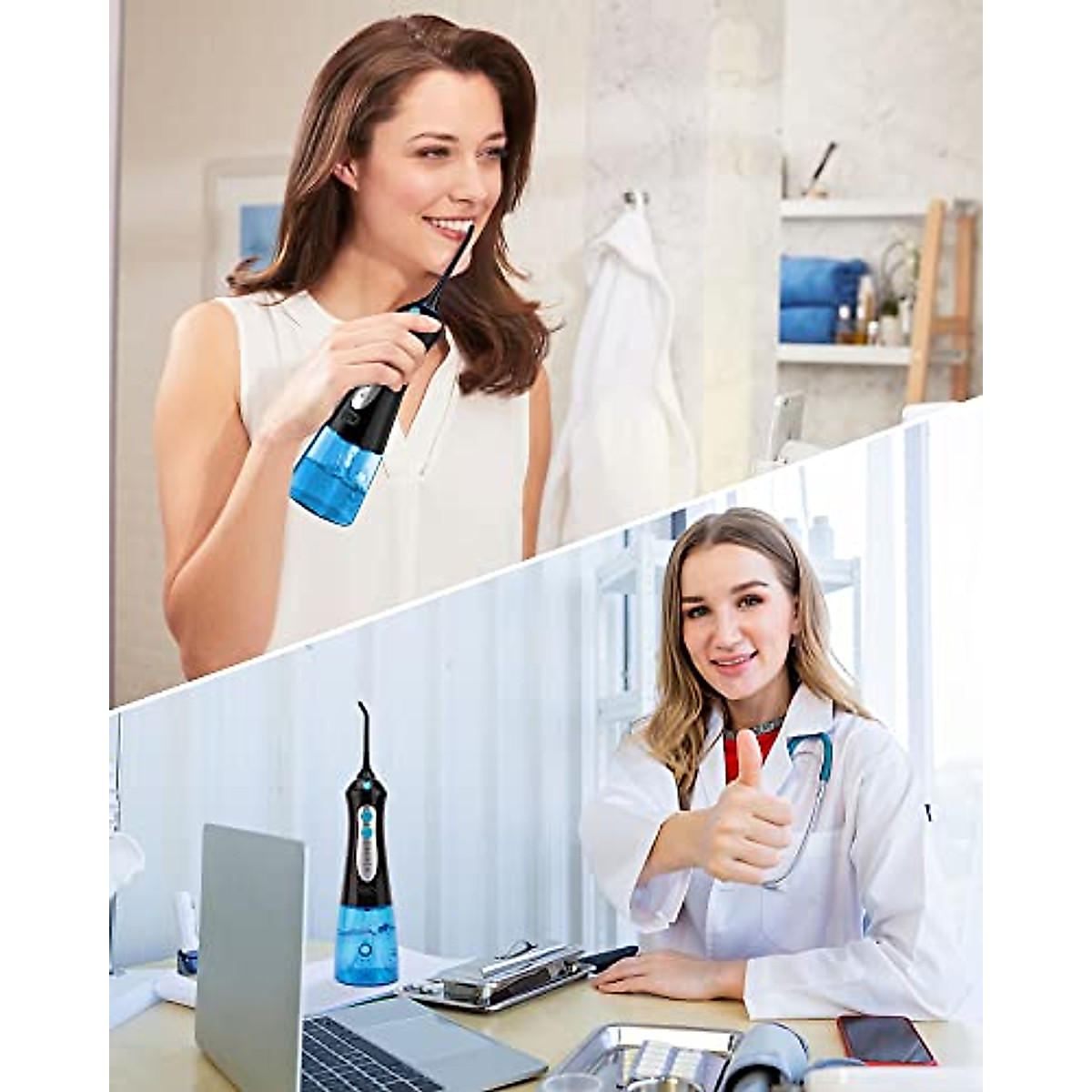 Cordless Water Flosser for Teeth Professional Water Teeth Cleaner Picks Dental Oral Irrigator with 3 Modes & 4 Jet Tips for Braces Gums, IPX7 Waterproof, 300ml Detachable Tank for Home Travel Black