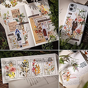 LakoArt 240 Pieces Gold Foil Botanical Stickers with Clear Background, Holographic Flower Eucalyptus Scrapbooking Sticker Floral Decals for Journaling Bullet Journal Planner Card Making DIY Crafts