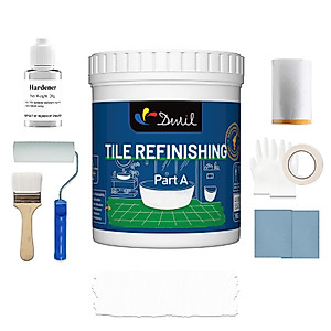 DWIL Tub Paint Tub and Tile Refinishing Kit - Water Based&Low Odor Bathtub Paint White with Tools, Tile Paint Easy Cover Sink Paint Tub Paint, Bathroom Tile Paint kit Semi-Gloss White 1KG/50-55sq.ft