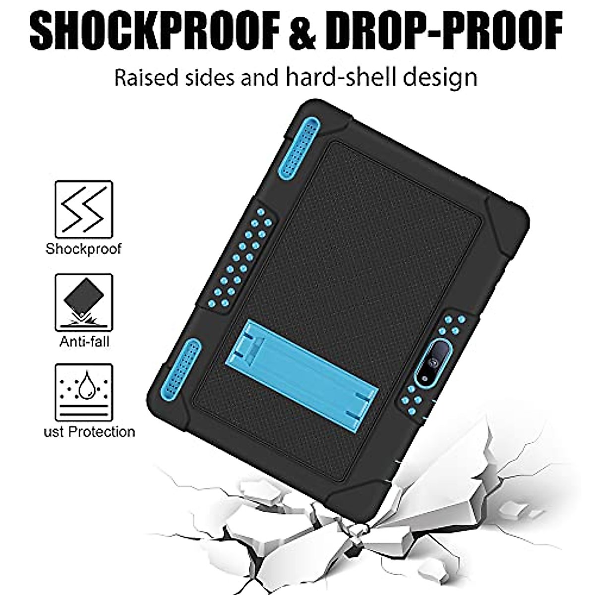 SOATUTO Case for Pritom M10 10 Inch Tablet/FANGOR F-X10/qunyiCO Y10/Voger priorpad X100/Digiland Tab Model: DL1036/Gateway 10.1 HD Tablet Case Hybrid Shockproof Kids Friendly with Stand (Black+Blue)