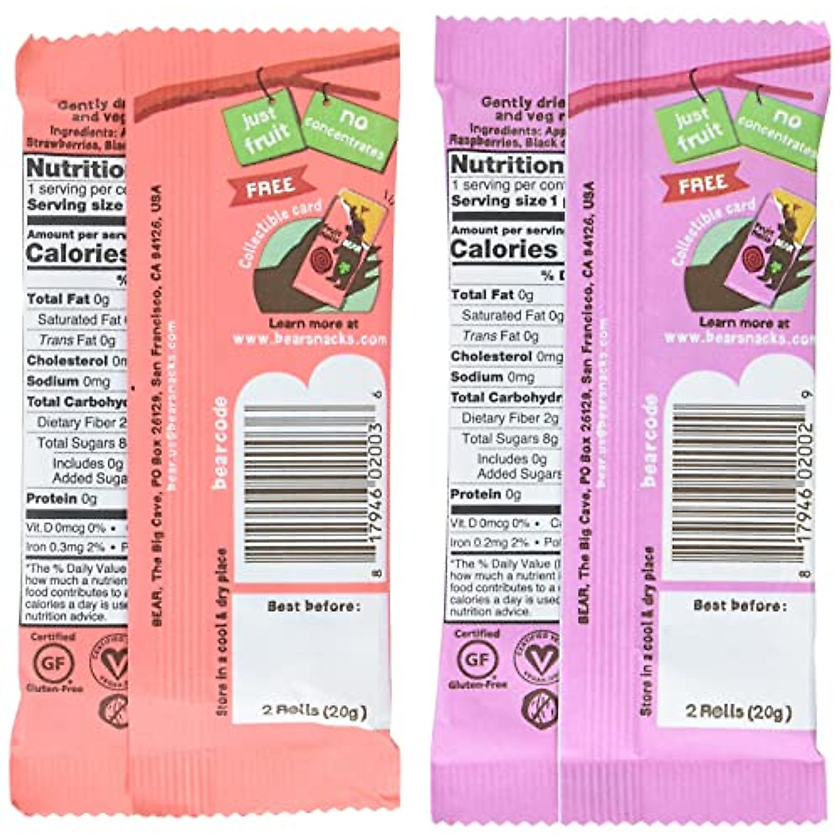 BEAR Real Fruit Rolls - Variety Pack - 16 Count (2 Rolls Per Pack)