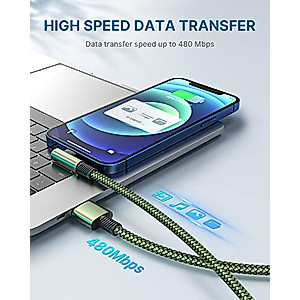 Yosou iPhone Charger 90 Degree 6FT 2Pack, Apple Certified Lightning Cable Braided Fast Charging Cord Right Angle Phone Charger iPhone Compatible with iPhone 13 12 11 Pro XR XS 10 8 7 6 6s - Green