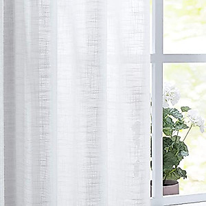 FMFUNCTEX White Sheer Curtains for Living Room 72" Linen Textured Privacy Window Curtain Set for Bedroom 52”w x 2 Panels Grommet Top