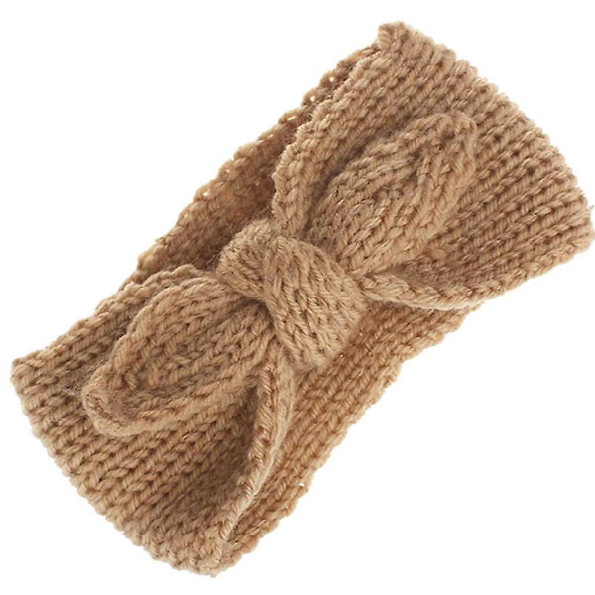 IZUS Turban Headband Baby Girl - Warm Rabbit Knot Hair Band, Knit Head Wrap for Newborn, Toddler and Children (One Size (Fit for 2 months to 7 Years), Camel + Beige)