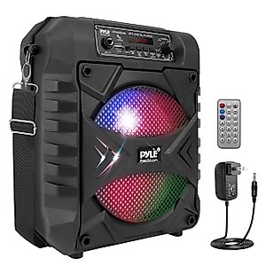 Pyle Portable Bluetooth PA Speaker System - 300W Rechargeable Indoor/Outdoor Bluetooth Speaker Portable PA System w/ 8” Subwoofer, AUX, Microphone in, Party Lights, MP3/USB, Radio, Remote PPHP854B
