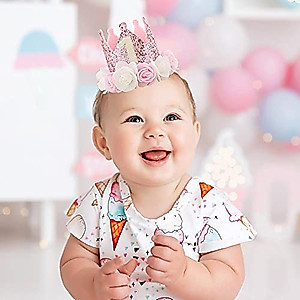 Kbrand Hat First Birthday 1st For Baby Girl Decoration Gifts Rose Gold Baby Pink Party Crown One Year Old Flowers Princess Pink 3inch