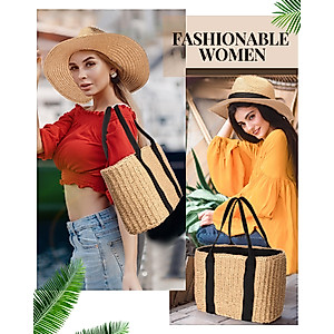 Glitopper 4 Pcs Straw Bag Woven Bag and Rattan Wicker Hat Tassel Earrings Set Summer Tote Handbag for Woman Vacation Boho Accessories
