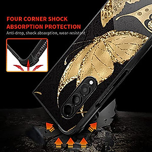 DJSOK Case Compatible with Samsung Galaxy Z Fold 3 5G Case,Beautiful Golden Butterfly Luxury Pattern Design Pattern Back+Soft Silicone Protective Case