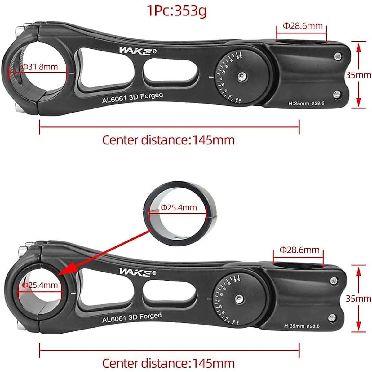 BESNIN Adjustable Bike Stem 0-90 Degree 25.4mm 31.8mm Universal for Handlebar 145mm stem, Adjustable MTB Stem Mountain Bike Stem for Bicycle, Road Bike, MTB, BMX, Cycling
