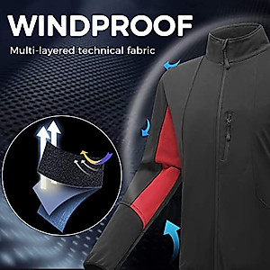 Wantdo Men's Winter Cycling Thermal Jacket Warm Soft Shell Windproof Running Jacket Waterproof Fleece Windbreaker Reflective