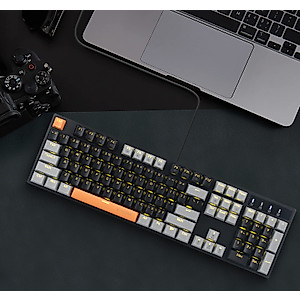 E-YOOSO Z-14 Mechanical Gaming Keyboard Brown Switches 104 Key, Full-Size Computer Keyboards, Solid Yellow Backlit Keyboard for PC Gamer, Black&Grey