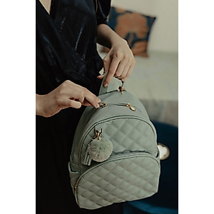 ECOSUSI Mini Backpack for Women Leather Small Backpack Purse for Ladies Cute Pom Bookbag Travel Shoulder Bag with Charm Tassel Green