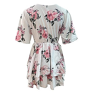 Womens Dresses 2023 Summer V Neck 3/4 Sleeve Casual Loose Beach Dress Plus Size Floral Swing A-Line Short Dresses Vacation Outfits for Women Cute Spring Clothes Mini Resort Wear(A White,Small)