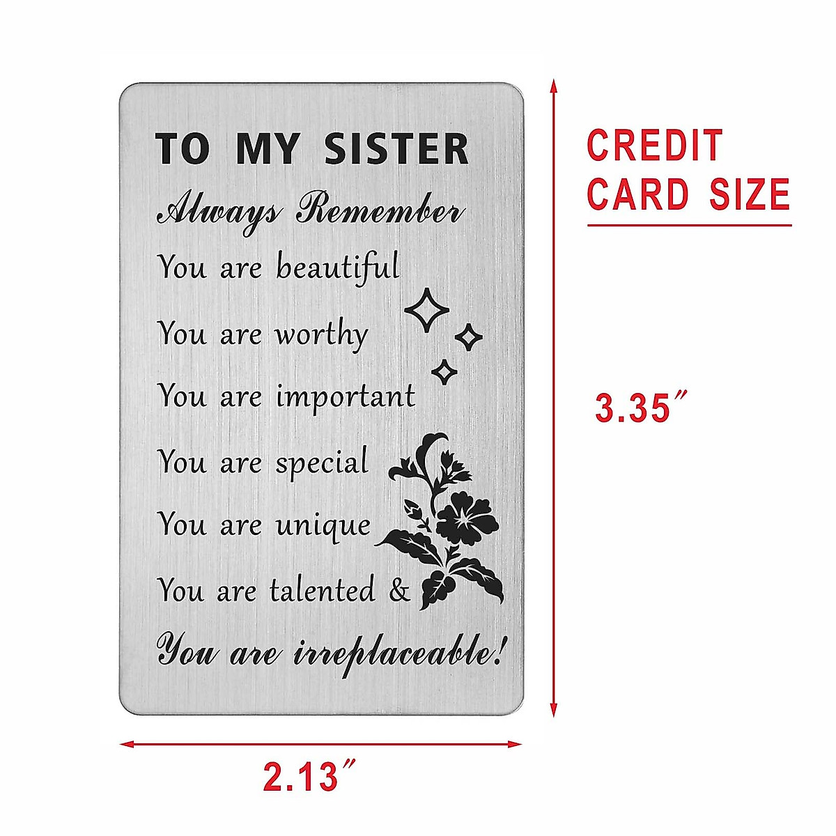 HYHYDHP Sister Birthday Gifts from Sister Brother - Compliment Gifts Wallet Card for Sister - Mothers Day Cards for Sister, to My Beautiful Sister Presents