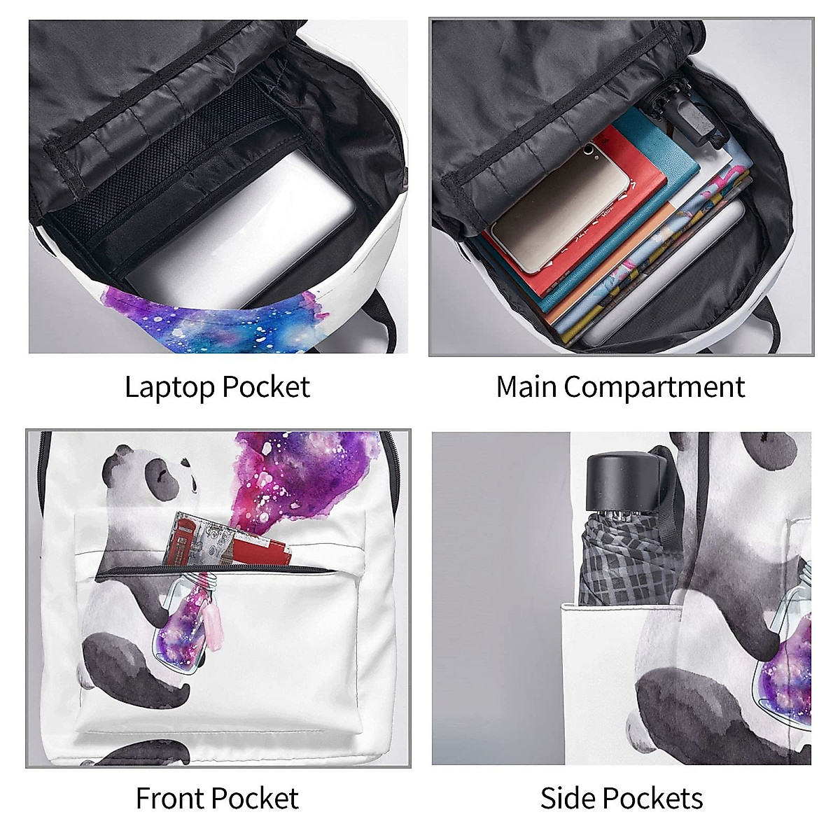 FeHuew 16 inch backpack Panda Bottle Galaxy Laptop Backpack Full Print School Bookbag Shoulder Bag for Travel Daypack