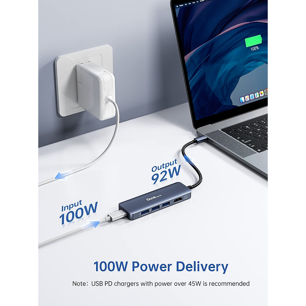 USB C Hub HDMI 4K 60Hz, USB C Adapter Multiport with 100W PD, HDMI,3 USB 3.0 Data Ports, Dockteck 5 in 1 USB C Dongle Dock for MacBook Pro/Air, iPad Pro/Air/Mini 6, Surface Pro 7/8/9 and More