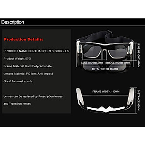 Mcolics Men's Sports Basketball Glasses Anti-fog Protective Safety Goggles for Football Hockey Rugby Baseball Racquetball Eyewear (Black)