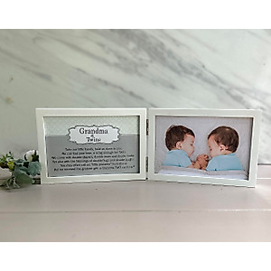 The Grandparent Gift Co. Grandma of Twins Poem White Double Hinged 4 x 6 Photo Frame with Ribbon