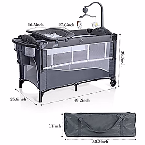 ANGELBLISS 5 in 1 Baby Bassinet Bedside Sleeper, Rocking Bassinet for Baby, Easy Folding Portable Playards, Pack and Play with Mattress, Diaper Changer and Music Mobile