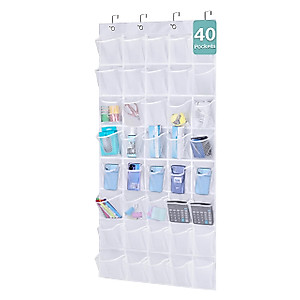 AOODA Over The Door Hanging Pantry Snack Organizer 40 Mesh Pockets Kids Shoe Rack Hanger Holder for Closet, White