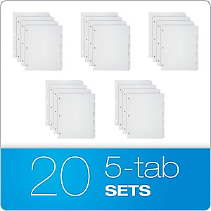 Oxford Blank Write On Binder Dividers, 1/5 Cut Tabs, 3 Hole Punch Dividers in 5 Tab Sets, 100 Dividers, 20 Sets, White (89981)