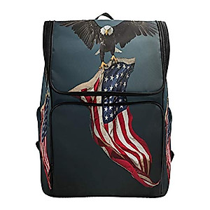 MRMIAN North American Bald Eagle With Flag Large Capacity School Backpack Bookbag for Collage Students Women Man Travel Hiking Camping Daypack 19x14x7 Inches