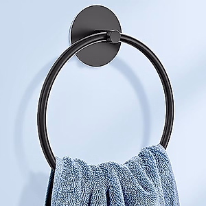 Matte Black Bathroom Towel Ring - SUS304 Stainless Steel Bathroom Towel Rack, Susswiff Adhesive Wall Mounted Hand Towels Holder, Towel Hanger for Bathroom Organizer, Kitchen Storage
