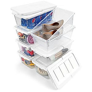 NEATJELAI Plastic Storage Bin with Lids,Stackable Shoe Boxes and See-Through Plastic Shoe Boxes,Non-Toxic,Odor Free,BPA Free,For Closet,Home, Garage, School,and Office,8 Pack Set,White