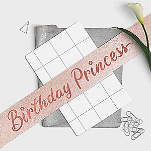 "Birthday Princess"Sash and Rhinestone Crown Set - Glitter Gold Fabric with Rose Gold Foil Letters Birthday Sash for Girl + Rhinestone Crown Set Birthday Party Gifts Birthday Party Supplies