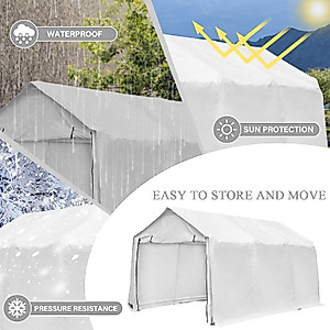 10'x 17'Heavy Duty Portable Carport Car Garages Shelters, 8 Steel Legs, White, Waterproof