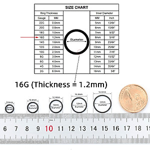 RocJMWJ 316l Surgical Steel Hinged Nose Rings Hoop 20G 18G 16G 14G, Diameter 6mm to 14mm, Stainless Steel, no gemstone,