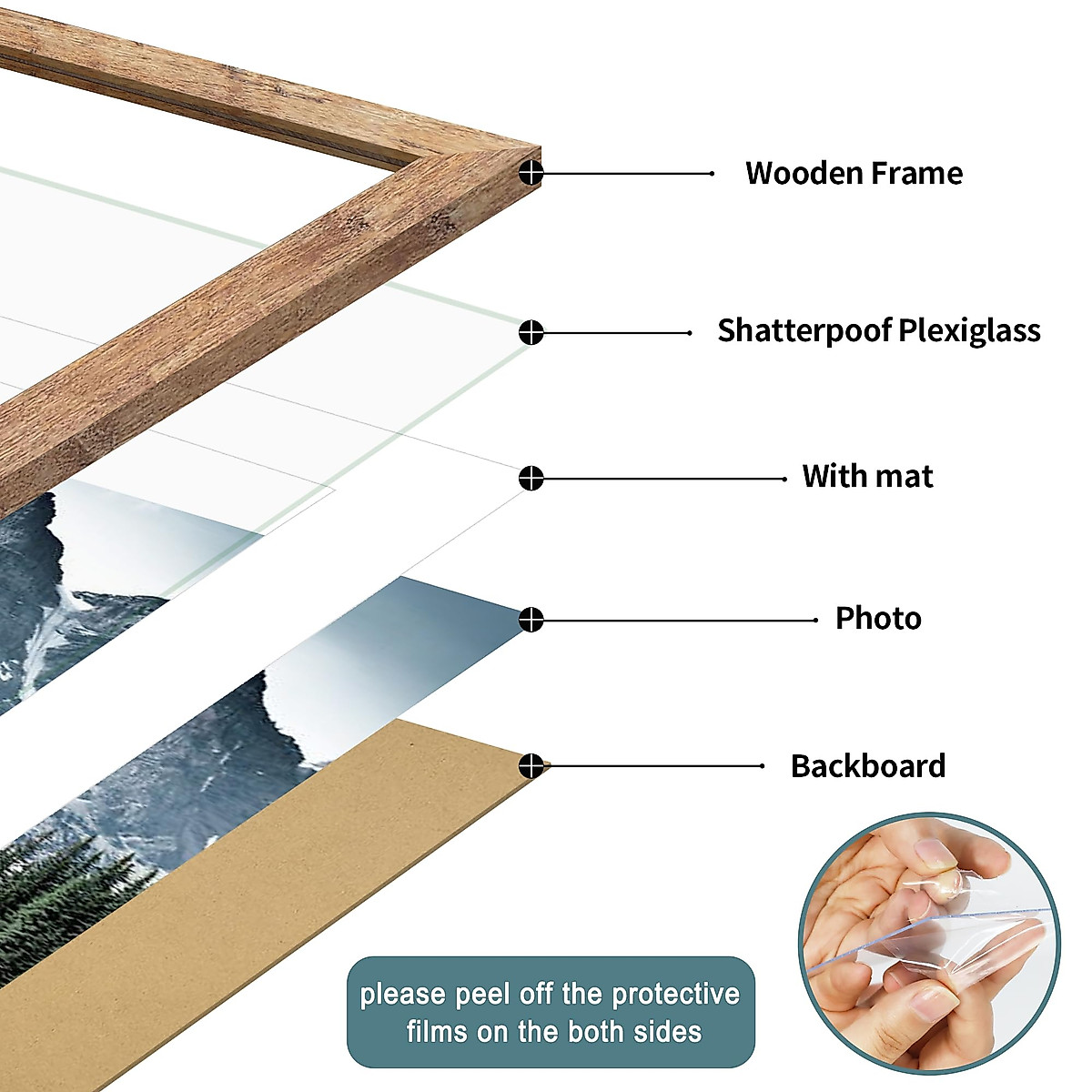 16x20 Frame Set of 2 with Plexiglass, Rustic Brown Wood Frame Display 11x14 Picture with Mat or 16 x 20 Picture Without Mat, 16x20 Poster Frame for Wall Gallery Mounting Horizontal and Vertical