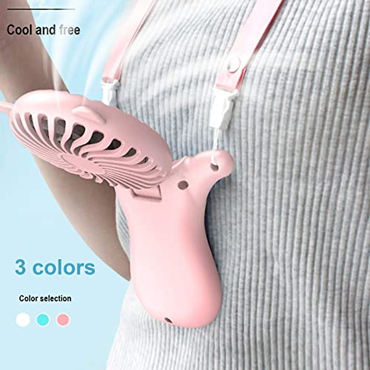 Yuewilai Portable Personal Neck Fan 3 in 1 Handheld/Wearable/Desk Mini Fans, Rechargeable Hanging Adjustable 3 Speed with Long-Lasting Battery for Travel Sports Home Traveling Office (White Cute)