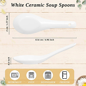 100 Pcs Ceramic Soup Spoons Bulk Chinese Spoon Sets Ceramic Asian Spoons Ceramic Chinese Spoons Porcelain Ramen Spoons with Long Hooked Handles for Cereal Pho Wonton Miso Appetizer