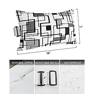 Recliner Head Pillow Ledge Loungers Chair Pillows with Insert Modern Abstract Art Black Grey Geometry Line Lumbar Pillow with Adjustable Strap Outdoor Waterproof Patio Pillows for Beach Pool, 2 PCS