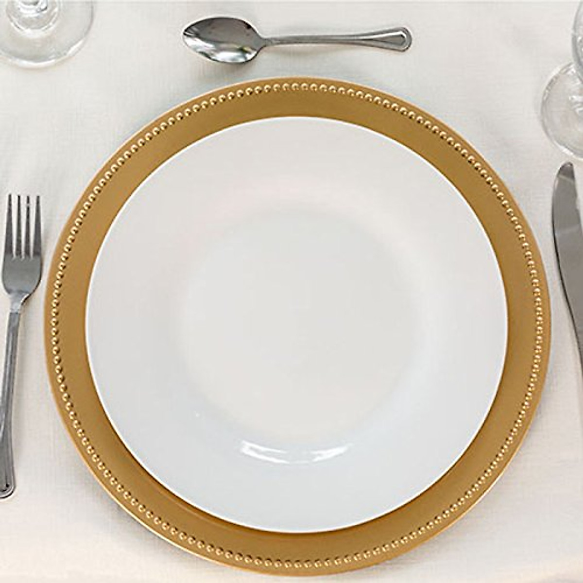 (Set of 12) 13 inch-Gold Charger Plates with Decorative Beaded Rim. The Perfect Finishing Touch for Holidays`Table Settings! Plates have Stylish Presentation Under Dinner Plates (12)