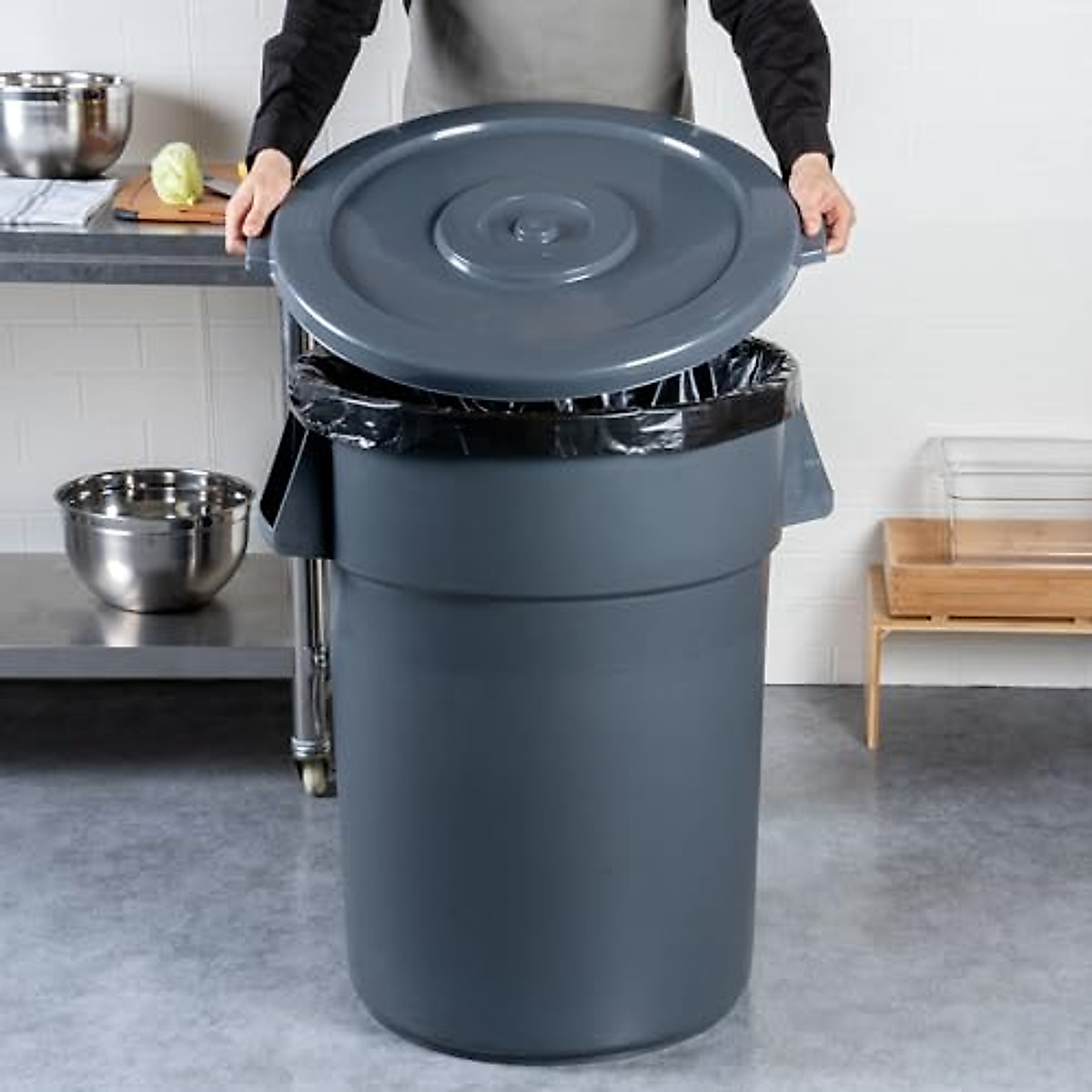 Restaurantware - LID ONLY: RW Clean Waste Container Lid, 1 Round Trash Can Lid - Waste Bin Sold Separately, For 44 Gallon Dustbin, Built-In Handle, Gray Plastic Garbage Can Lid, Heavy-Duty