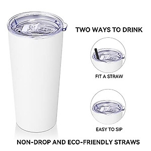 DOMICARE 20 oz Tumbler with Lid and Straw, Stainless Steel Tumblers Bulk Vacuum Insulated Tumbler Travel Coffee Mug Pack of 1, White