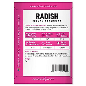 Radish Seeds for Planting - French Breakfast Variety Heirloom, Non-GMO Vegetable Seed - 2 Grams of Seeds Great for Outdoor Spring, Winter and Fall Gardening by Gardeners Basics