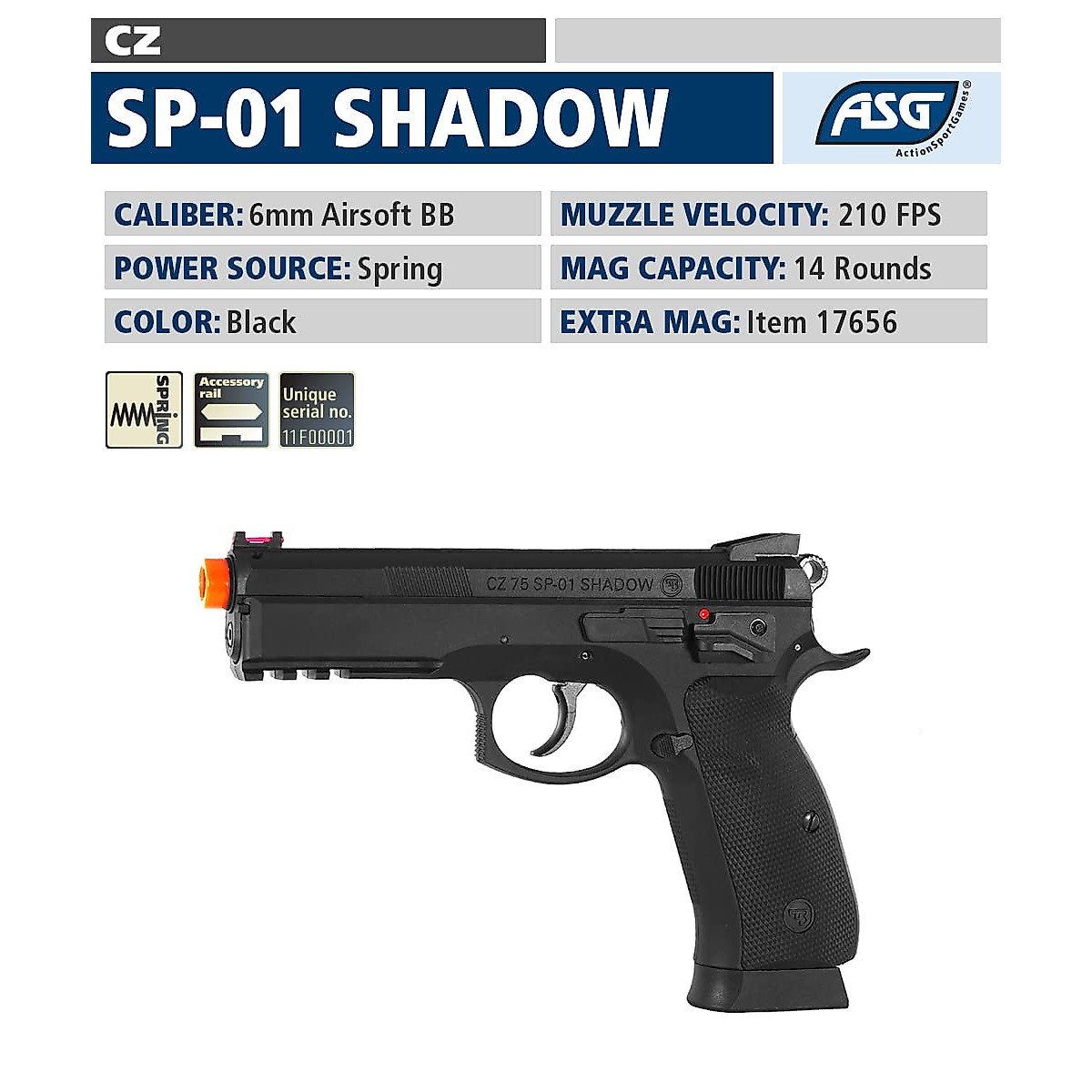 ASG CZ SP-01 Shadow Black 6mm Airsoft Spring Pistol