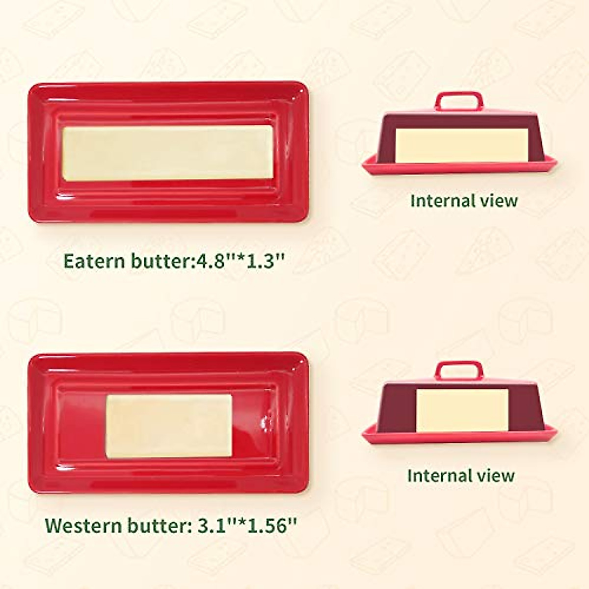 Gute Butter Dish with Lid for Countertop, Covered Ceramic Butter Dish, Butter Tray Storage for 1 Stick of Butter, Butter Keeper Container with Handle for Kitchen, Red